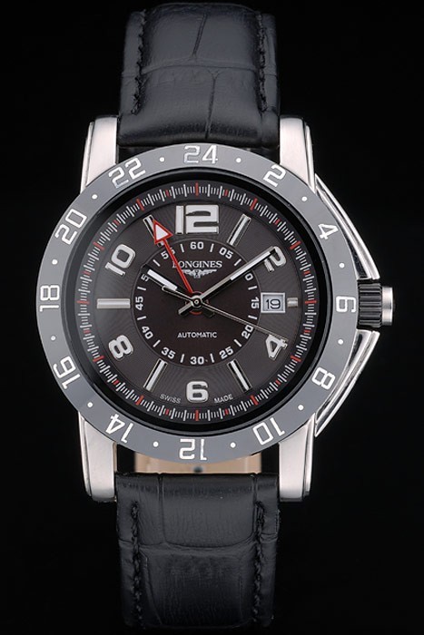 Longines HydroConquest Black Leather Strap Black Ceramic Tachymeter ...