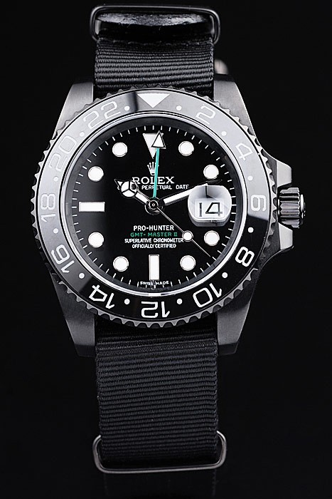Rolex Swiss GMT Master II Pro-Hunter Black Fabric Strap Black Dial ...